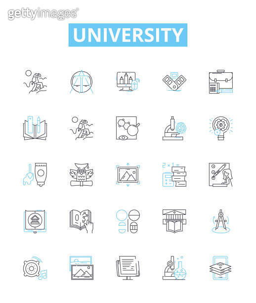 University vector line icons set. College, University, School, Higher ...