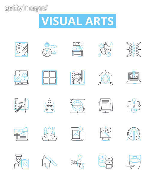 Visual arts vector line icons set. Drawing, Painting, Sculpture, Mosaic ...