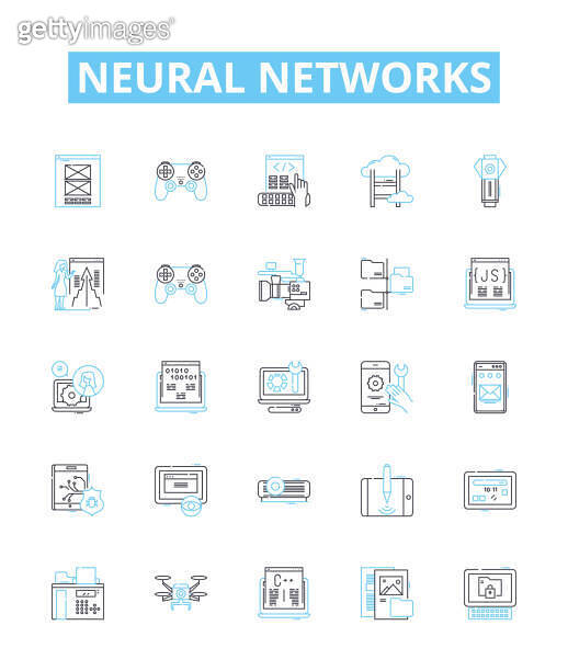 Neural networks vector line icons set. Neurons, Networks, Learning, AI ...
