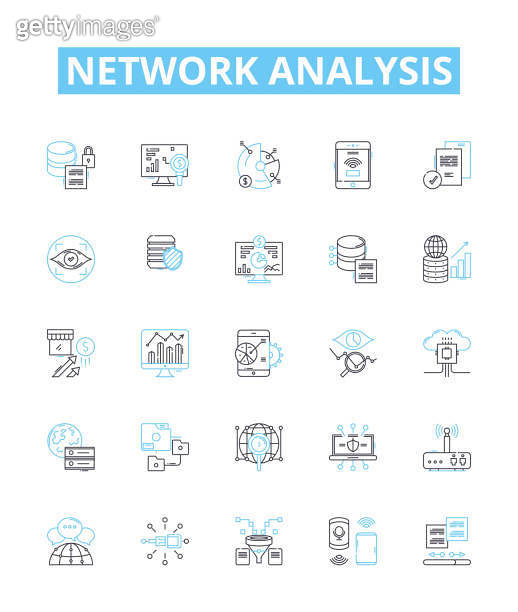 Network analysis vector line icons set. Network, Analysis, Topology ...