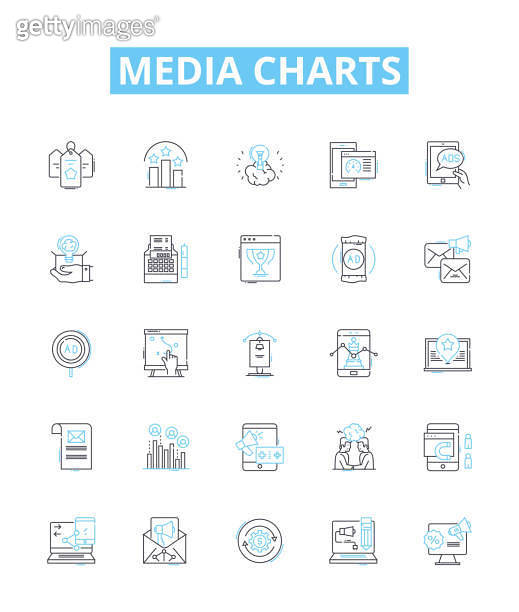 Media charts vector line icons set. Media, Chart, Trends, Ratings, Data ...