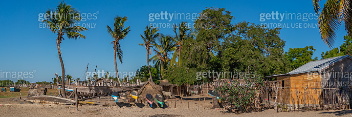 Traditional malagasy wood huts at the Morondava harbour from the ...
