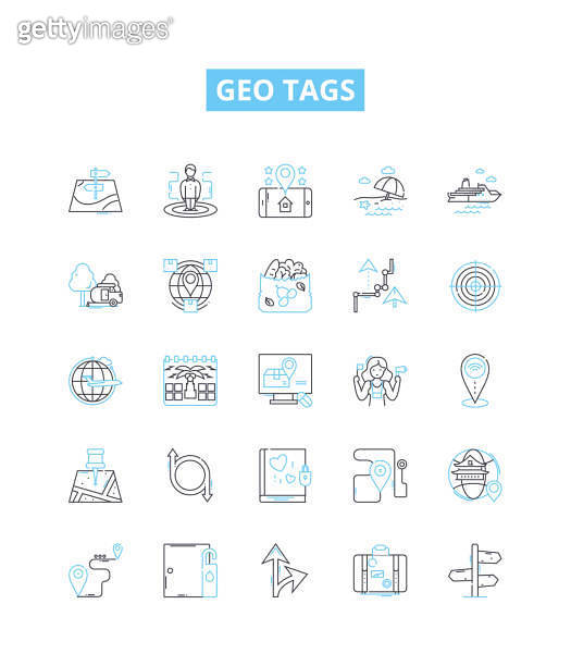 Geo tags vector line icons set. Geolocation, Geotagging, Geo-tags ...