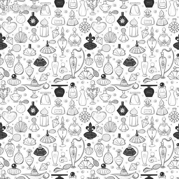 Seamless pattern with doodle perfumes. Can be used for wallpaper ...