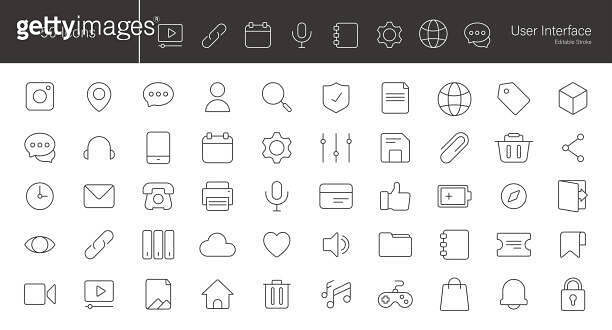 User Interface icon set. 50 editable stroke vector graphic elements ...