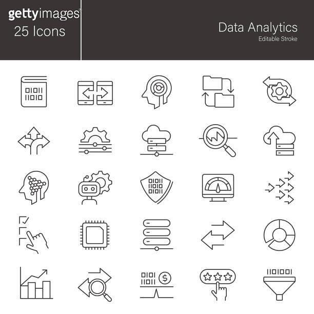 Data Analytics icon set. 25 editable stroke vector graphic elements ...