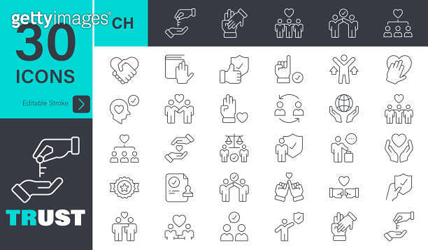 Trust Icons set. 30 editable stroke vector graphic elements, confidence ...