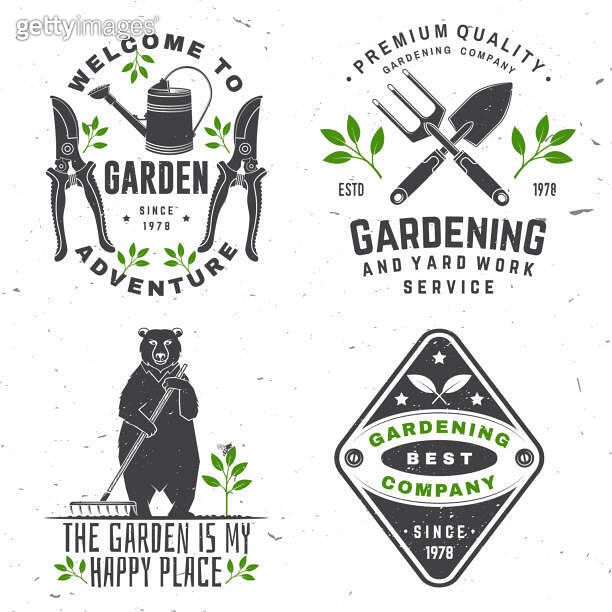 Set of gardening and yard work services emblem, label, badge, logo ...
