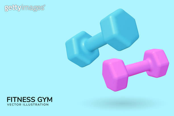 Fitness gym poster with 3d realistic dumbbell. Vector illustration ...