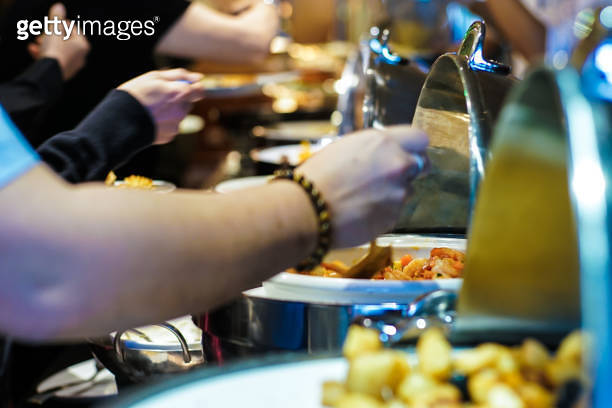 People hand grab buffet food serve in hotel restaurant 이미지 (1747759444 ...