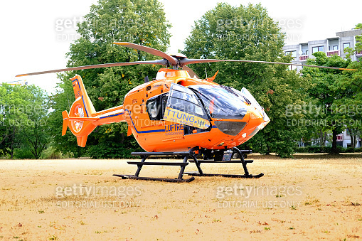 Eurocopter EC 135 D-HZSI air rescue service in close-up on helipad ...