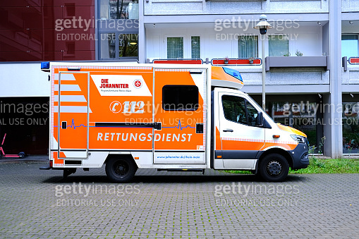 ambulance parked on street, concept providing urgent medical assistance ...