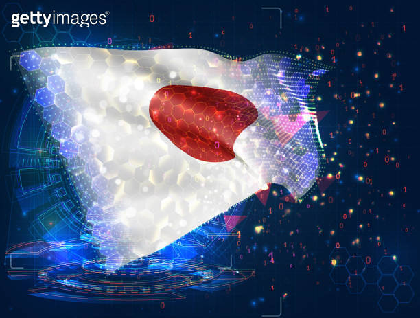 Japan, vector flag, virtual abstract 3D object from triangular polygons ...