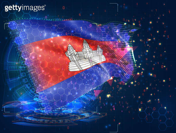 Cambodia, vector flag, virtual abstract 3D object from triangular ...