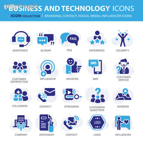 Customer service, branding, influencer, contact icon set. Contact us ...