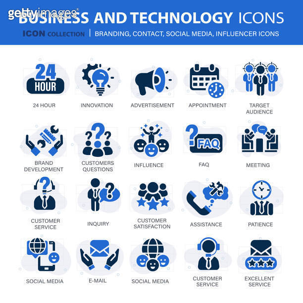 Customer service, branding, influencer, contact icon set. Contact us ...