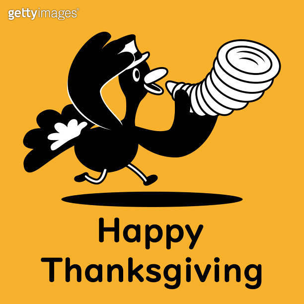 Cute monochrome design of a running turkey wearing a top hat and ...