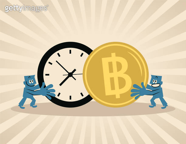 Two people working together to combine money and time (1716376284) 일러스트 ...