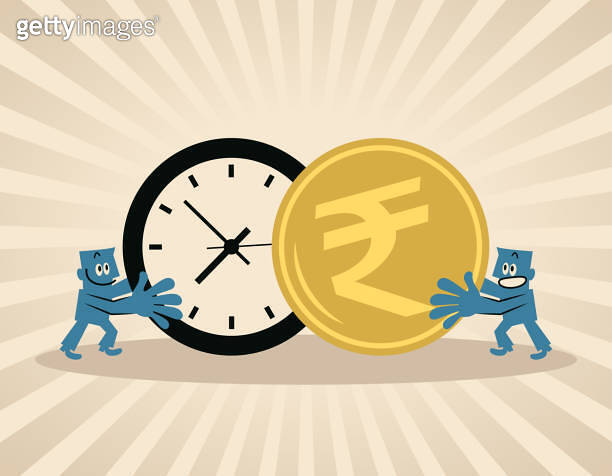 Two people working together to combine money and time (1520798053) 일러스트 ...