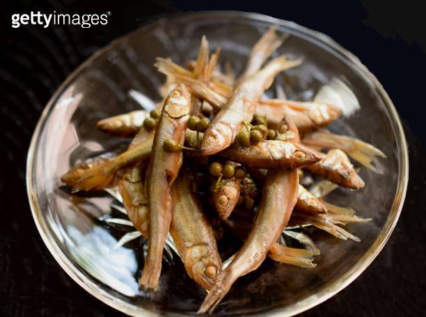 Boiled small sweetfish and Japanese pepper. Local cuisine of Shiga ...