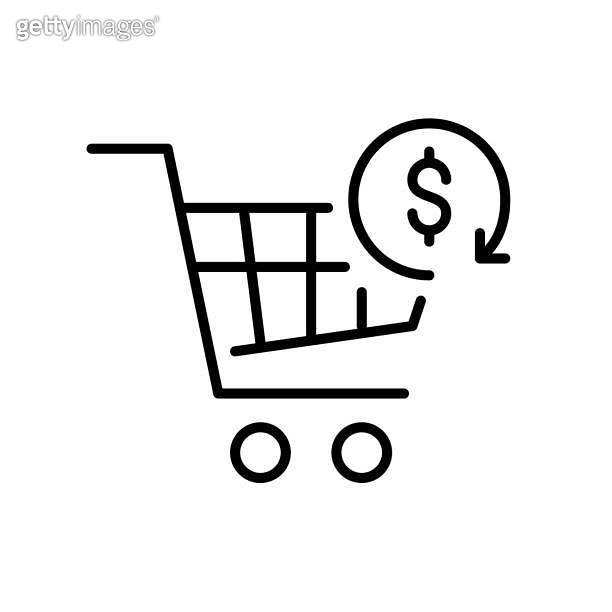 Shopping cart with refund symbol. Order return service. Pixel perfect ...