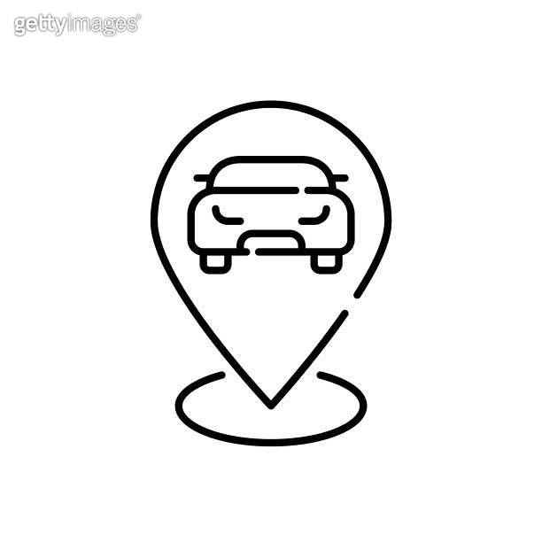 Car in map pointer pictogram. Car rental and dealership, car sharing ...