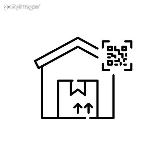 Qr code on warehouse. Contactless parcel tracking services. Pixel ...