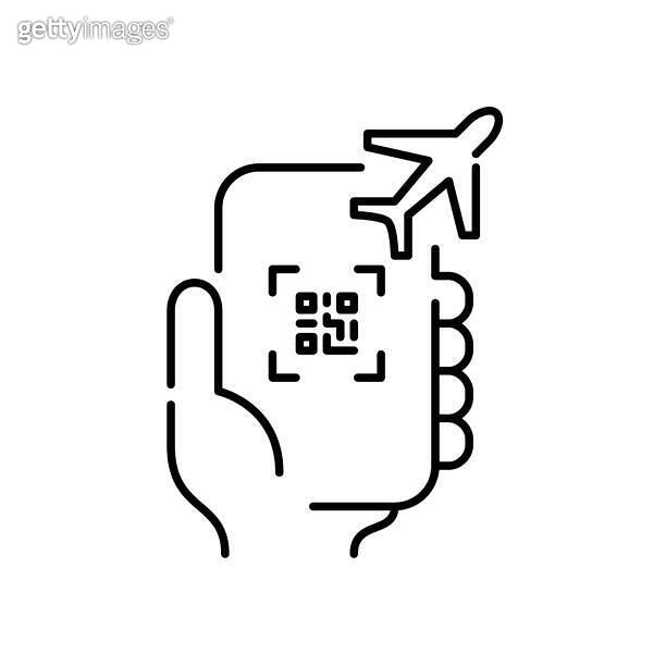 Mobile app for airplane tickets. QR code and plane. Pixel perfect icon ...