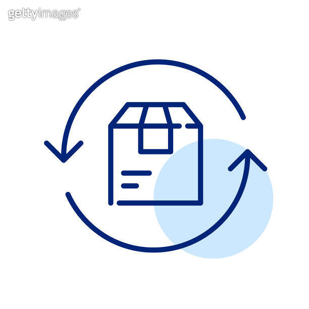 Goods return or exchange symbol. Delivery parcel box and return arrows ...