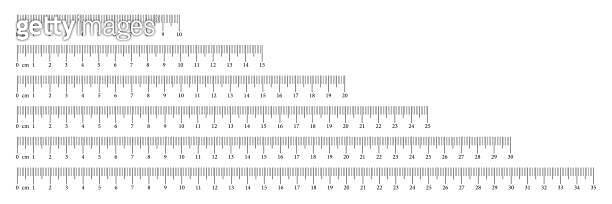 Measuring chart set with 10, 15, 20, 25, 30, 35 centimeters. Ruler ...
