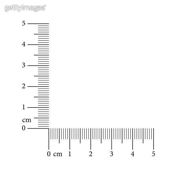Corner ruler from 0 to 5 centimeter. Measuring tool template. Vector ...