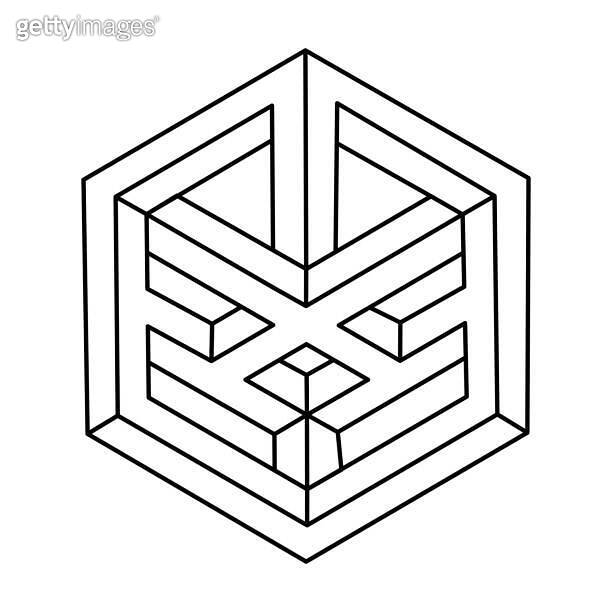 Impossible hexagon. Optical illusion shape. Impossible geometric figure ...