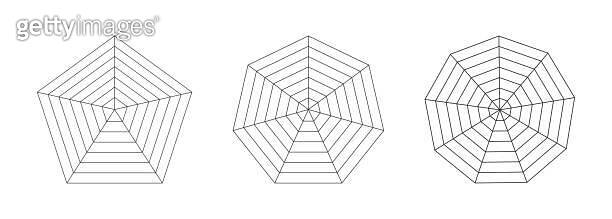 Radar, spider diagram templates. Spider mesh. Set of polygon graphs ...