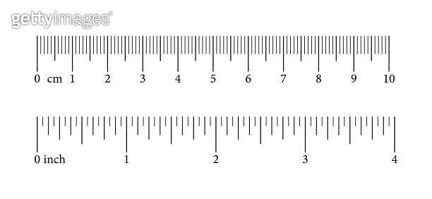 Set of measuring charts with 10 centimeters and 4 inches. Collection of ...