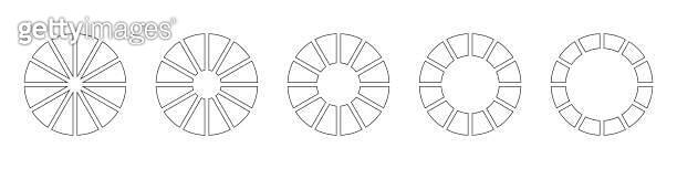 Wheels round divided in twelve sections. Diagrams infographic set. Circle section graph line art ...