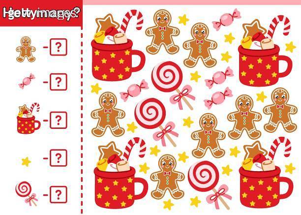 Christmas math counting game How many with sweets 이미지 (1855564814) - 게티 ...