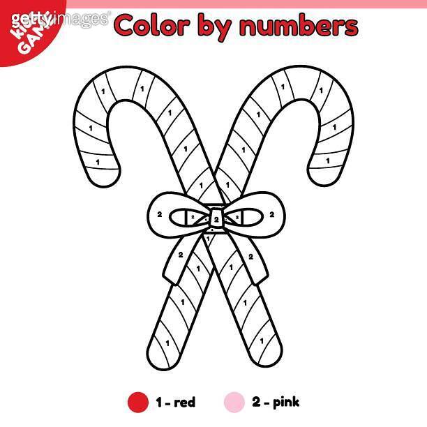Coloring page by numbers with Christmas candy cane (1732413660) - 게티이미지뱅크