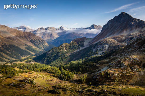 Alpine Landscape in Muottas Muragl, Engadine Valley, Graubunden, Swiss ...