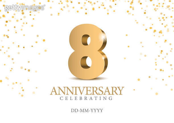 Anniversary 8. gold 3d numbers. Poster template for Celebrating 8th ...