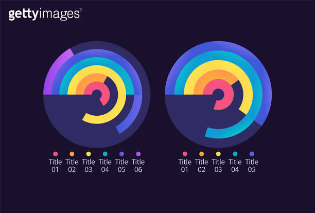 Radial bar infographic chart design template set for dark theme ...