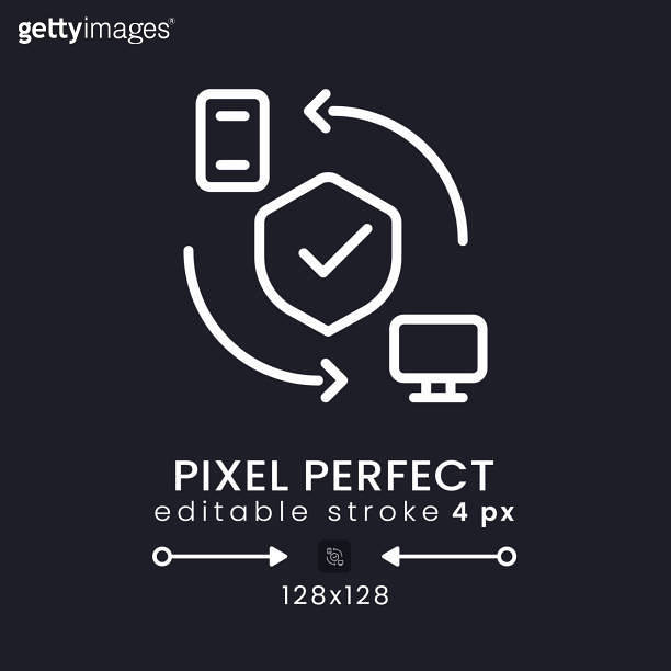 Remote access security white linear desktop icon on black 이미지 (1474211192) - 게티이미지뱅크