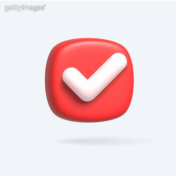 Vector Render 3d of Right Check Mark box. Red Approvement icon or ...