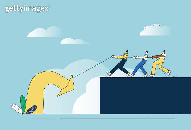 Men pull up arrow symbol, stock market weakness concept illustration ...