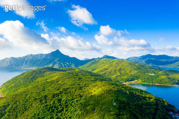 Drone view of A seascape of Tap Mun or Grass Island where is located in ...