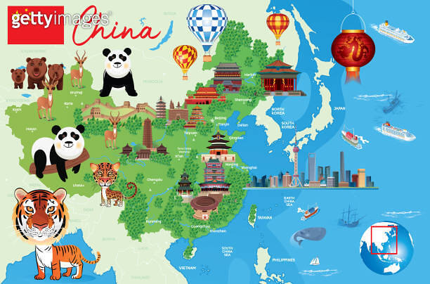 Cartoon Map of China (1744003278) - 게티이미지뱅크