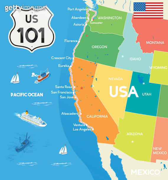 Highway 101 U.S. Route Map Poster, USA Map (1598936079) 일러스트, 무료 일러스트 ...