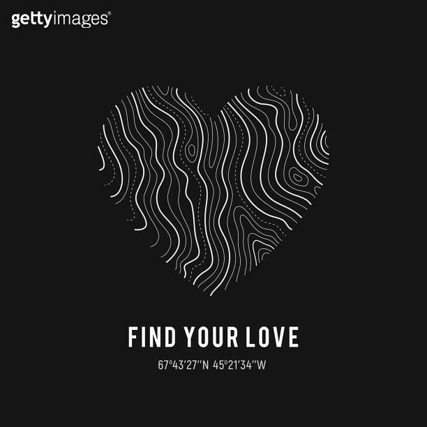 Heart logo of topographic line map. Wood rings, vector line pattern of ...