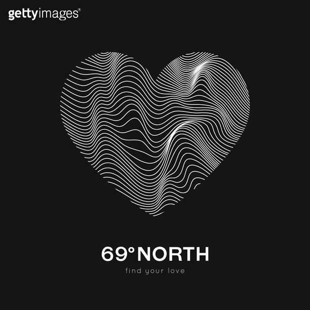 Heart logo of topographic line map. Wood rings, vector line pattern of ...