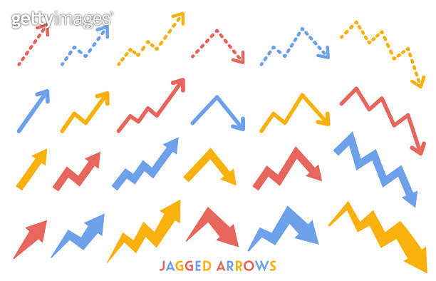 Colorful jagged arrow set.Easy-to-use vector data. (1458135588) - 게티이미지뱅크