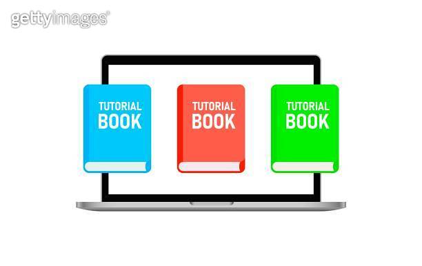 Tutorial book icons. Flat, color, monitor screen, tutorial book icons ...